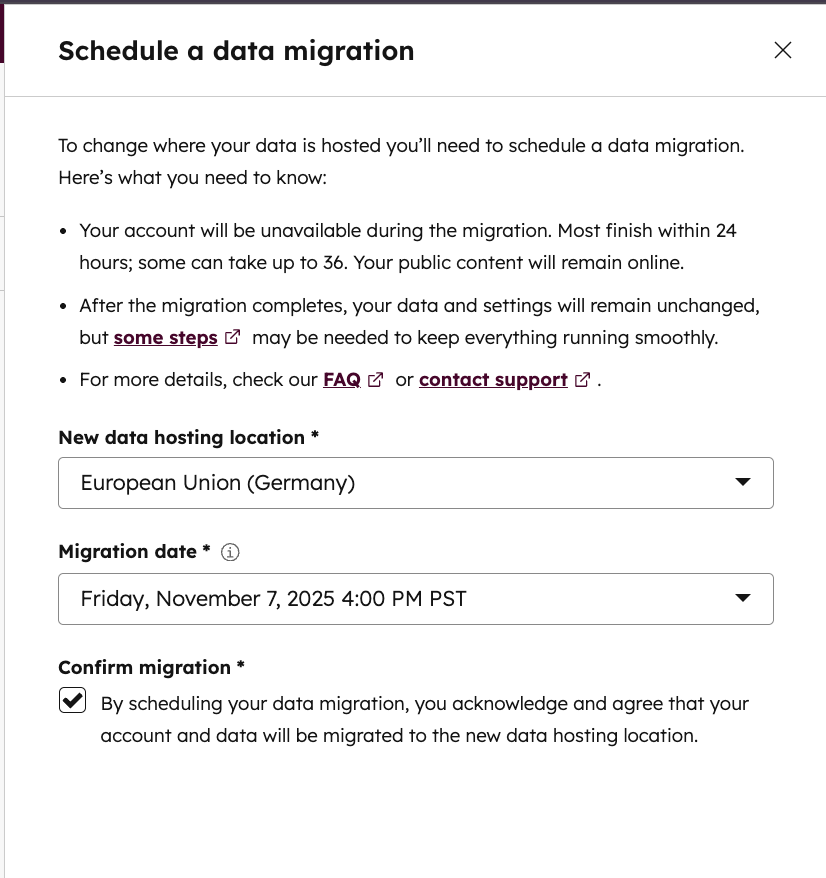 Migrate your account data to another regional data center